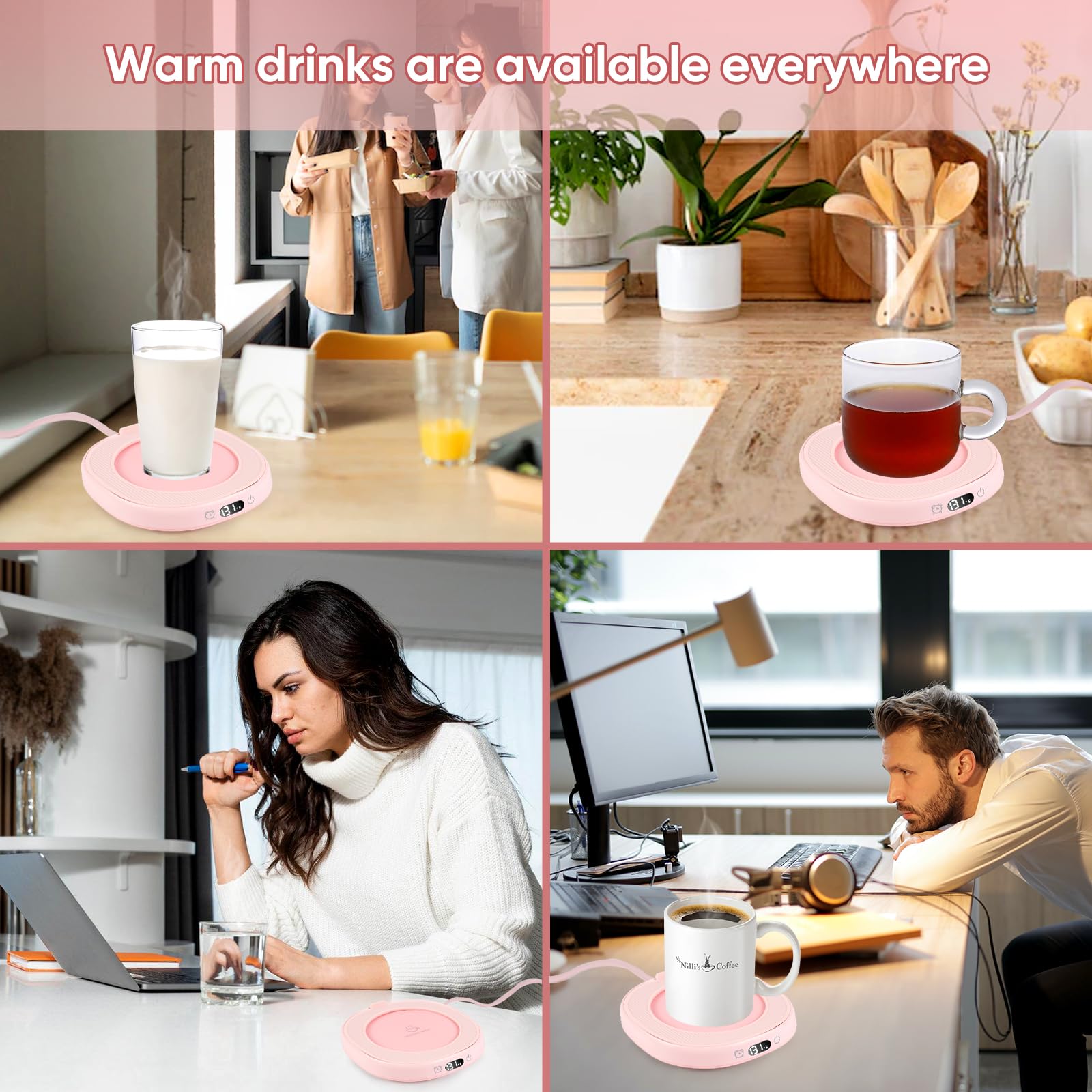 Coffee Mug Warmer, SAINSWIN Smart Coffee Cup Warmer for Desk with Settable Heat Preservation Time,Electric Beverage Warmer with TEM/TIME Display for Coffee, Milk, Tea and Hot Chocolate (Up to 149β)
