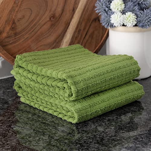Ritz Royale Collection 100% Combed Terry Cotton, Highly Absorbent, Oversized Kitchen Towel Set, 28" x 18", 2-Pack, Solid, Cactus Green