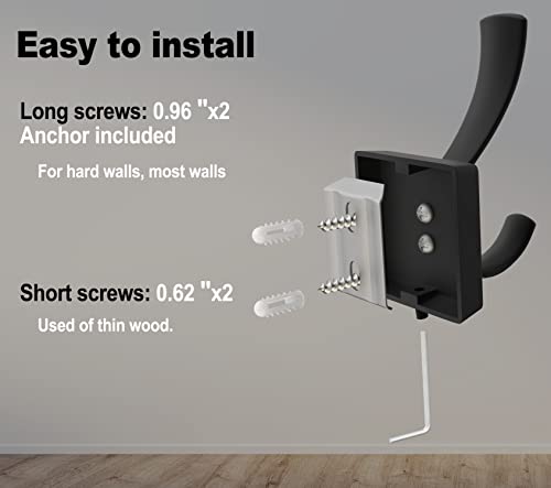 TOFIIGREM Black Wall Hooks Towel Hook, Bath Robe Hooks Heavy Duty Thick Coat Hooks, Wall Mount Hooks Bathroom Kitchen Garage Hooks for Hanging Key Robe Hat Backpack(6 Pack, Black)