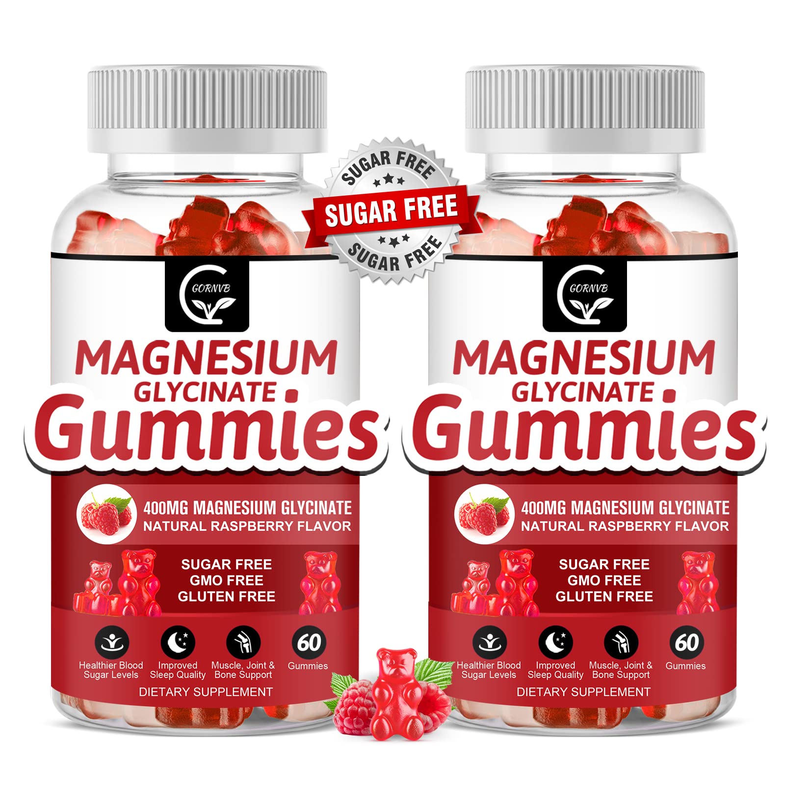 Magnesium Glycinate Gummies 400mg, Magnesium L-Threonate 200mg - Chelated Magnesium Potassium Complex Supplement with VitD, B6, CoQ10, Supports for Memory, Calm, Mood & Sleep - 60 Count (Pack of 2)
