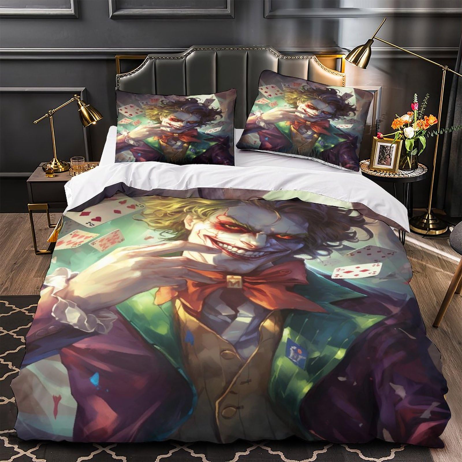 Joker Playing Card Bedding Set 3D Printedmagical Characters Comforter Covers Duvet Cover Quilt Cover with Pillowcases 3 Pieces Microfiber for Childrens And Adults with Zipper Closure Full(203x228cm)