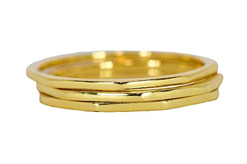 Pura Vida Gold Plated Delicate Stacked Rings - Brass Base .925 Sterling Silver - Size 9