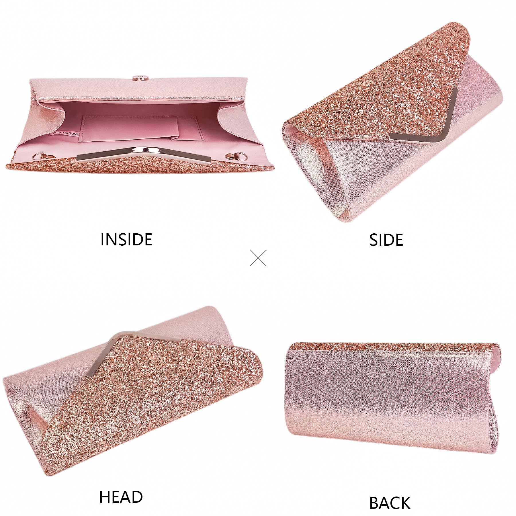 Women Evening Envelope Handbag Prom Sequin Clutch Purse Shoulder Cross Body Bag (Pink)