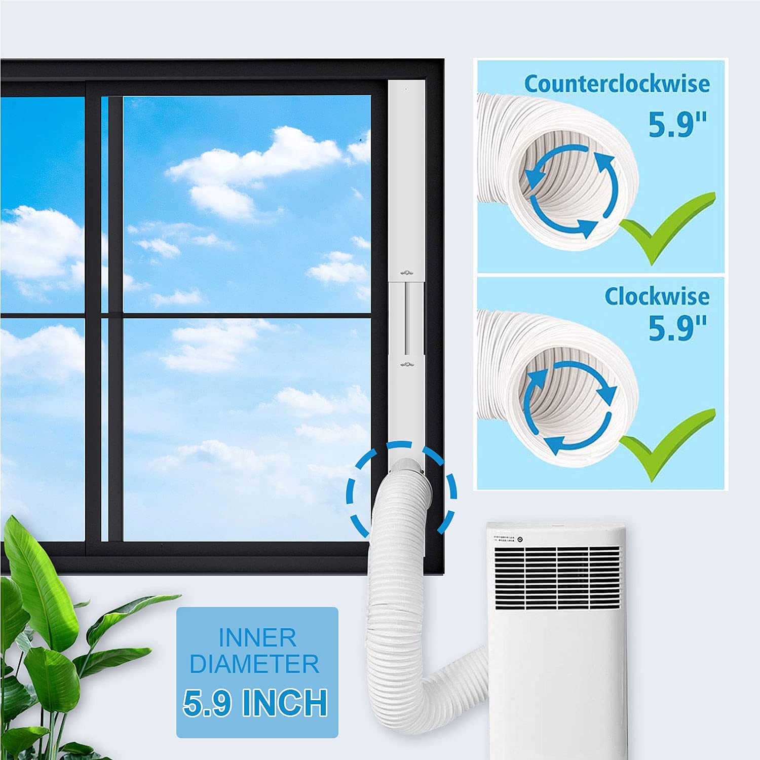 Window Vent Kit for Portable Air Conditioner, Adjustable Window Seal Plate Kit for AC Unit, Adjustable Length 21 Inch to 62 Inch, AC Window Kit for Exhuast Hose of 15cm/5.9 Inch.