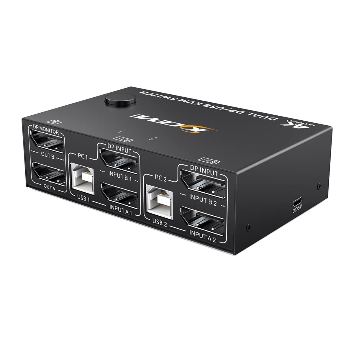 Dual Monitor KVM Switch DisplayPort 8K@30Hz 4K@144Hz 2 in 2 Out,DP KVM Switch and 4 USB Ports for 2 Computers,Backnward Compatible DP1.2 with DP+UBS Cables and Wired Controller