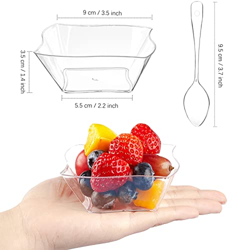 TOFLEN 50 Pack 5 oz Mini Dessert Cups with Spoons - Mini Appetizer Plates Disposable Small Plastic Bowls for Desserts, Samplers, Party Serving Trifles & More