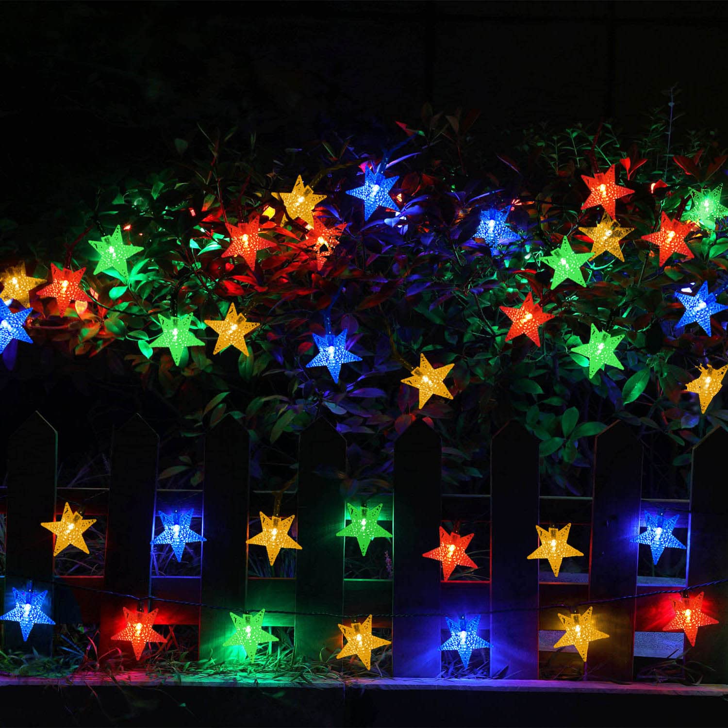 Windpnn 30ft Solar Powered Star String Lights, 50LED 8 Modes Solar Fairy Lights Outdoor Waterprooof for Christmas, Party, Wedding, Home, Garden, Patio Decoration (Cool White)