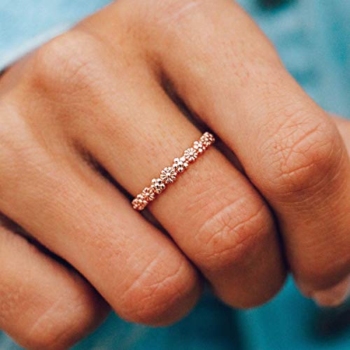 Pura Vida Rose Gold Floral Stackable Ring - Sterling Silver Band, Size 7