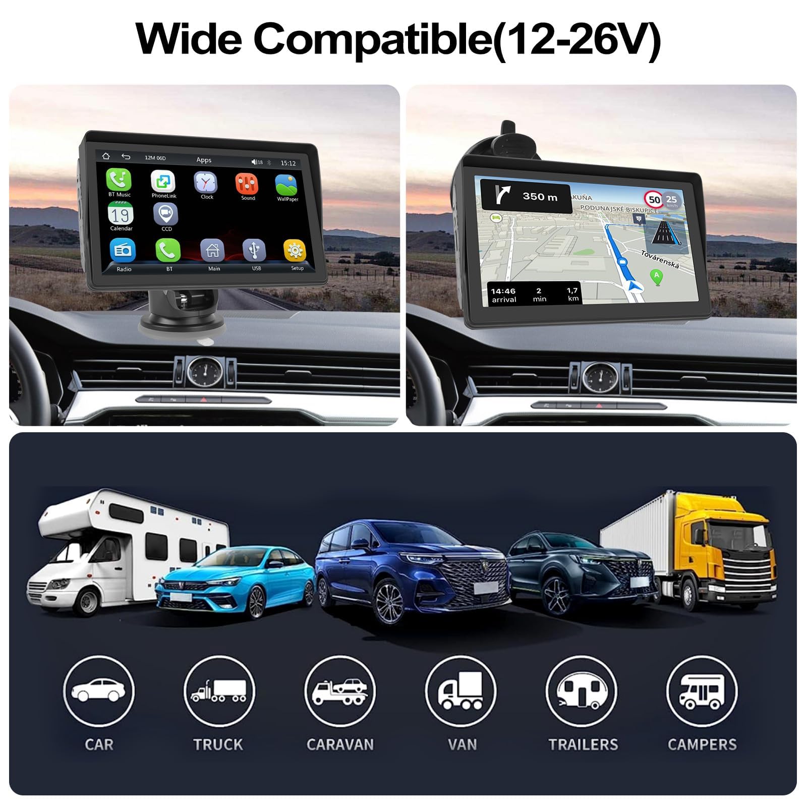 Camecho Wireless Carplay & Android Auto, 7 Inch Touchscreen Automatic Multimedia Player, Car Stereo with Mirror Link/Siri/Car Play GPS Navigation/FM/Bluetooth/Navigation Screen for All Vehicles