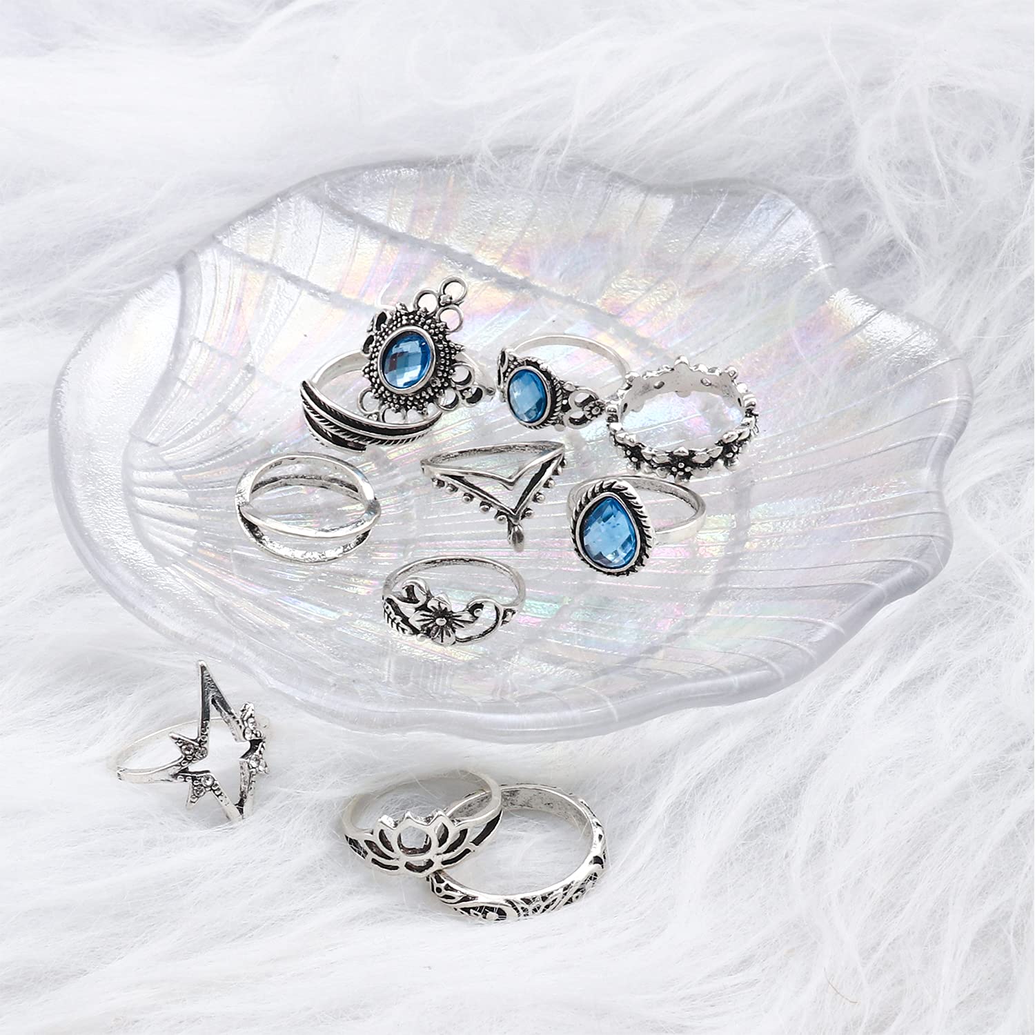 CLOYAN 99 Pcs Knuckle Rings for Women Cool Silver Rings Set Bohemian Goth Vintage Hippie Stackable Crystal Jewelry Accessories
