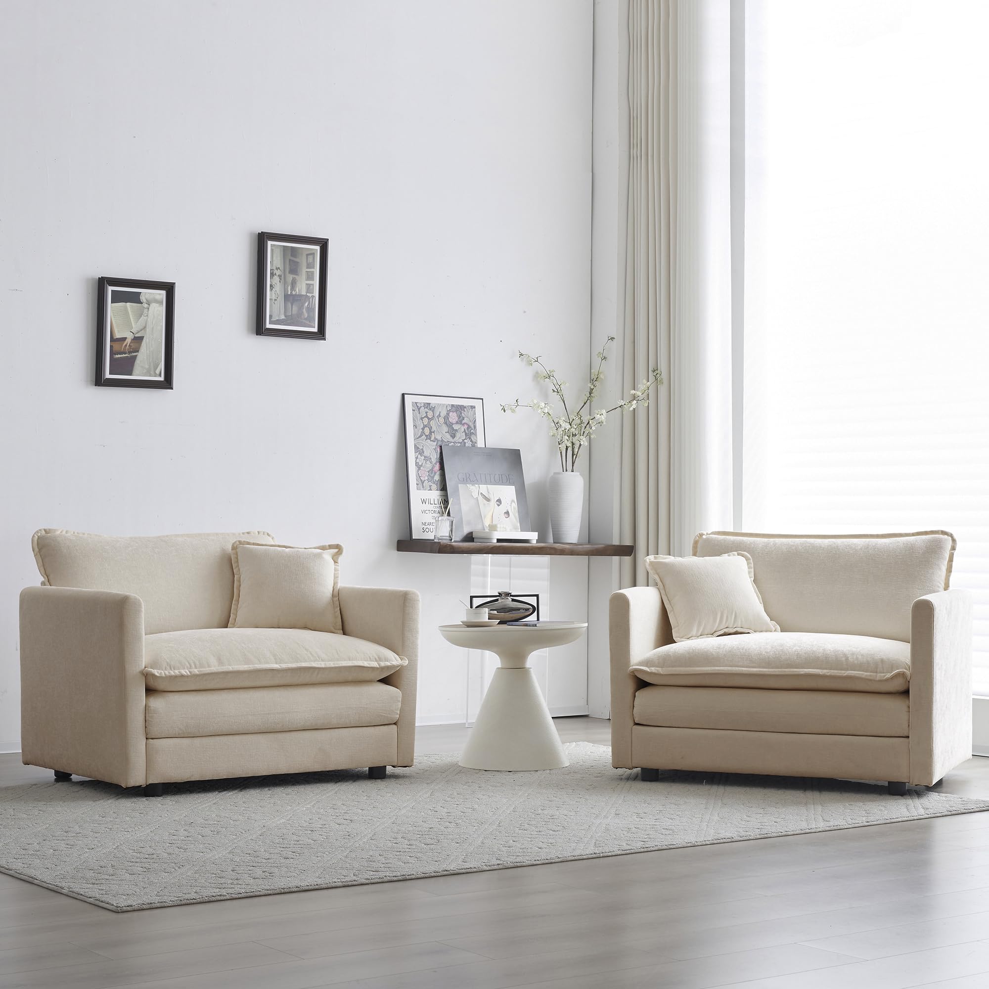 JURMALYN Single Sofa Modular Couch Free Combination Sectional Sofa Couch, Chenille Fabric Upholstered Sofa Comfy Reading Lounge Armchair for Small Spaces, Apartment, Bedroom, Office, Beige