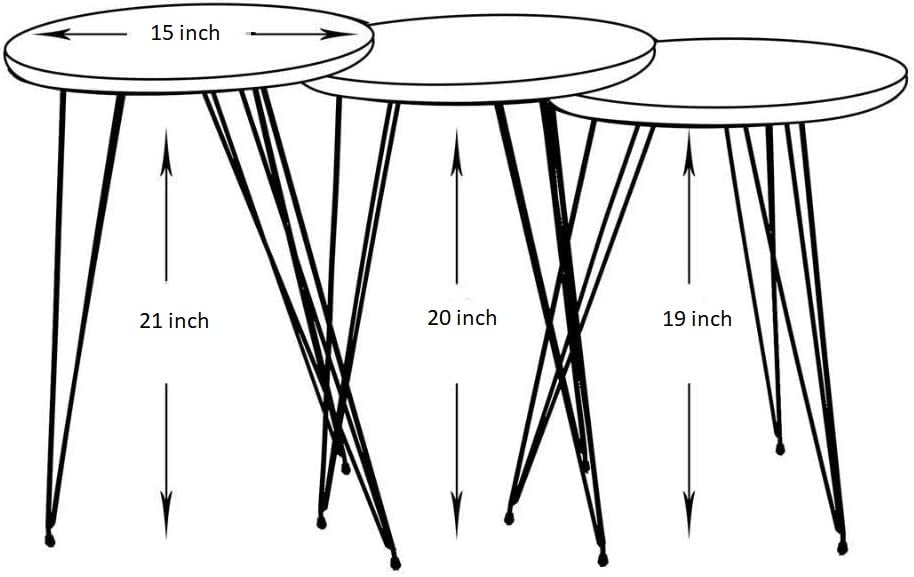 PAK HOME Set of 3 Nesting End Tables Round Wood Stacking Coffee Side Accent Table with Metal Legs for Living Room, Home Office, Nightstands for Bedroom