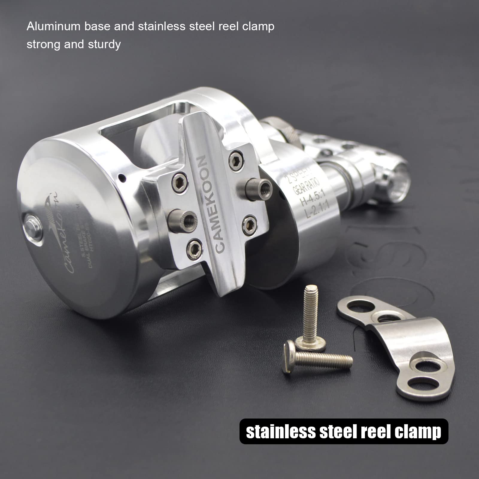 CAMEKOON Conventional Lever Drag 2-Speed Trolling Fishing Reel, 4.5:1/2.1:1 Gear Ratio, Overhead Multiplier Saltwater Reel, 25kg Powerful Carbon Drag