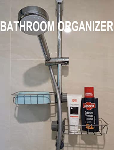 NCARSTER Stainless Steel Faucet Rack for Kitchen Sink, 2 PCS Kitchen Sink Caddy Sponge Holder Organizer, Shower Shelf Rack Organizer (Silver)