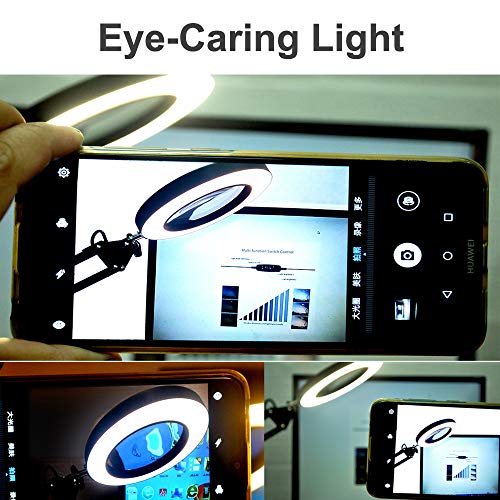 Magnifying Glass with Light, Magnifying Glass LED Desk Lamp-3 Colors Illuminated,9 Levels Dimmable,Foldable Metal Arms and Adjustable Clamp,5X Magnifying Light for Office/Work/Study (Black)