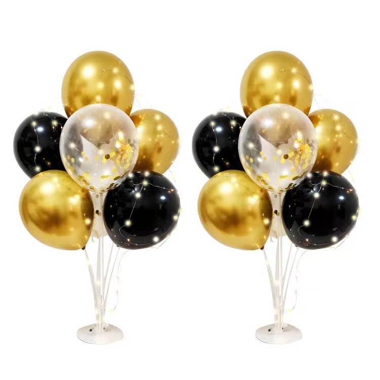 MYZSBRDM 2Sets Black and Gold Balloon Stand,Black Gold Balloons Stands for Table,Black Gold Balloons Centerpieces for Tables,for Birthday,Wedding,Anniversary Party Decorations.(With light string)