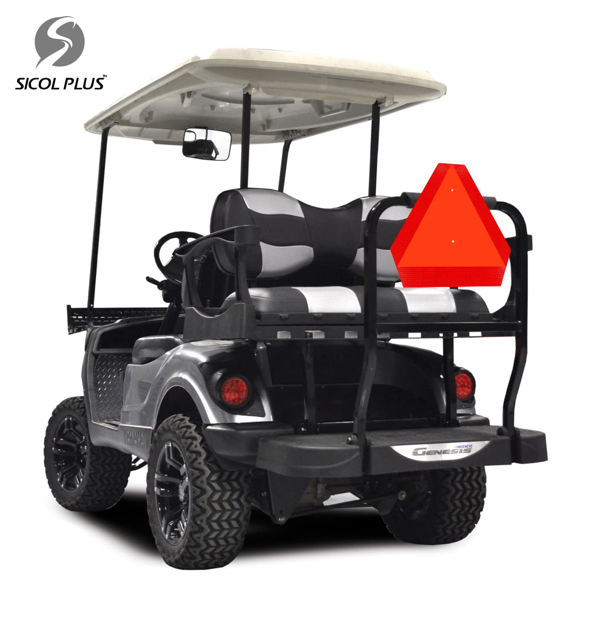 Sicol Plus Slow Moving Vehicle Sign Rust Free Aluminum sheet 0.5 mm (Pack of 02) Golf Cart Accessories, smv signs UTV Tractor Reflective warning signs size 16 X 14 Inches (Aluminum)