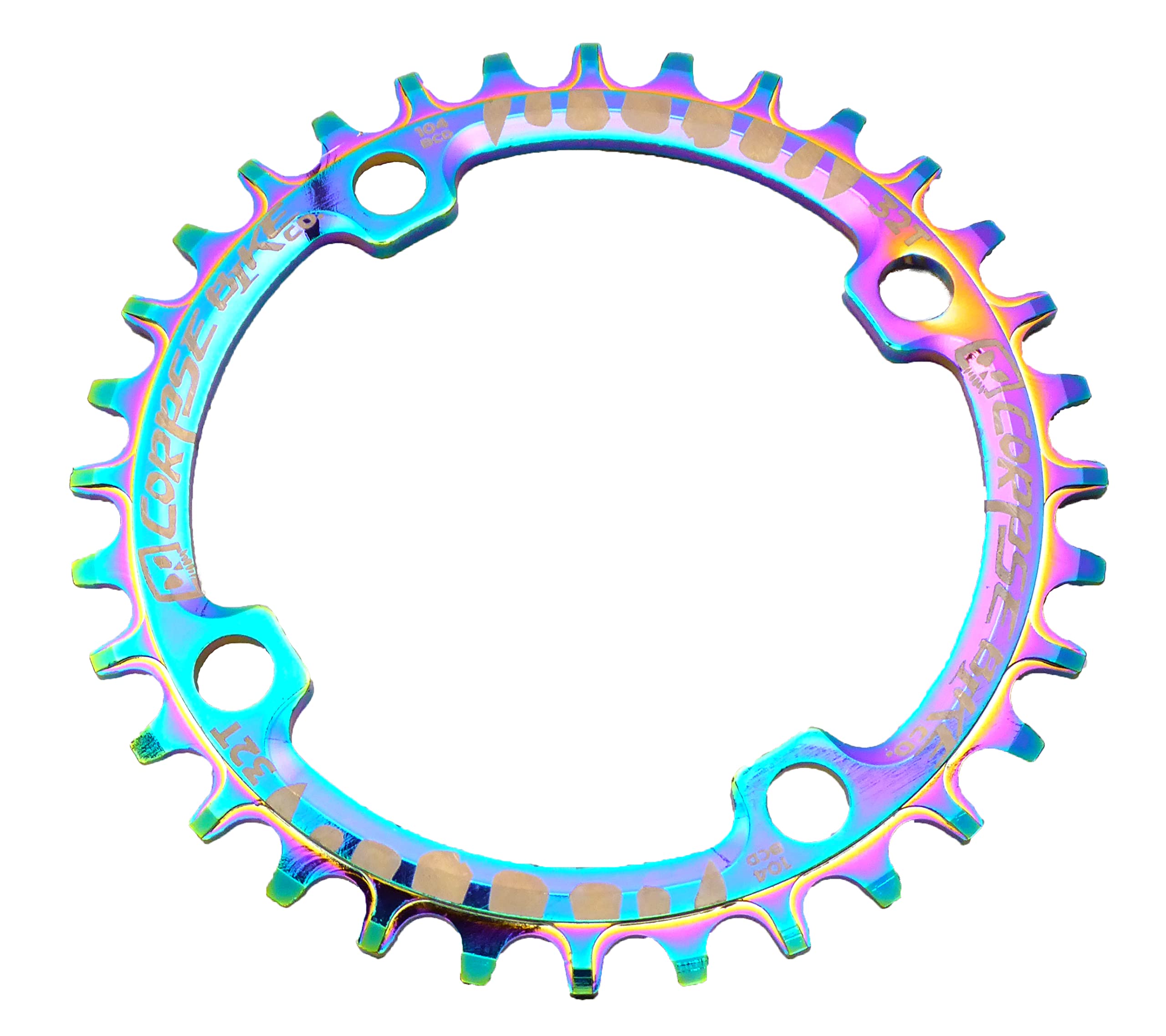 Corpse Bike Co. Tooth Extractor Narrow-Wide Chainring 104 bcd 4-Bolt Pattern 32t 34t 36t 38t 7075-T6 Aluminum (Oil Slick, 32)