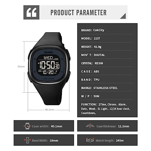 CakCity Mens Digital Waterproof Watch Womens Square Watch Men Wrist Watches Stop Watch with Countdown Timer Dual Time Watch
