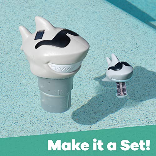 GAME 12902-BB Solar Light-Up Shark Pool 3-inch Tablet Chlorine Dispenser LED Light Sensor, Grey, 6.54β x 9.25β x 12.48