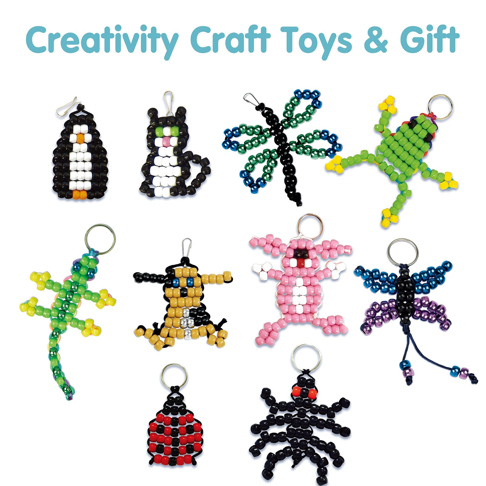 TBC The Best Crafts 641 PCS Bead Pets Crafts for Kids Pony Beads Pet Keychain Craft Kit DIY Keychain Kit Create Your Own Backpack Hook Keyring Lanyard Clips Kit Craft Projects Art Toys for Girls Boys