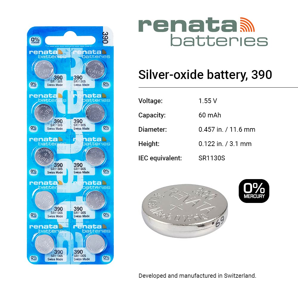 Renata Batteries 390 Silver Oxide Battery (5 Pack)