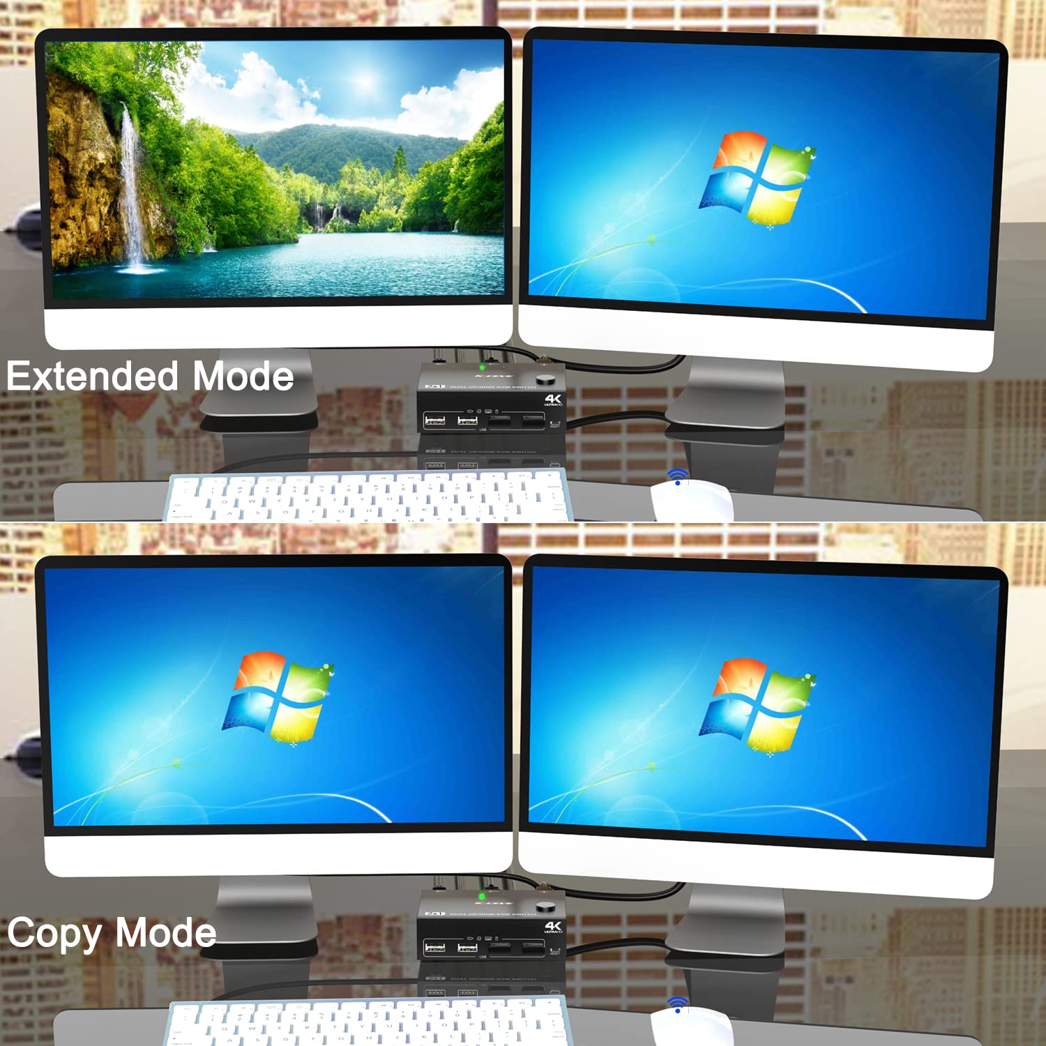 Dual Monitor KVM Switch HDMI and DP 2 Port 4K@60Hz,HDMI DP Extended Display Switcher for 2 Computers Share 2 Monitors(1 DP and 1 HDMI Port) with 4 USB 2.0 Hub,Desktop Controller and USB HDMI DP Cables