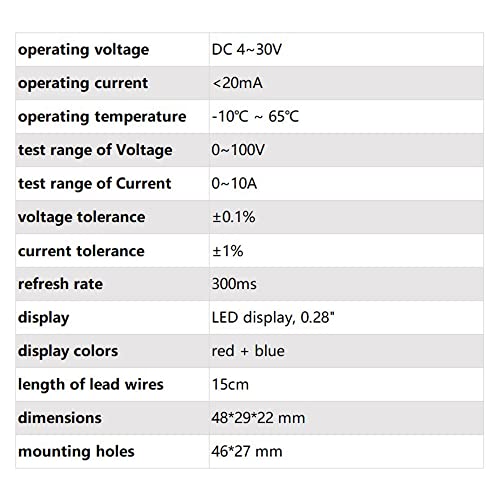 Digital Voltmeter and Ammeter 100V 10A, Volt Meter Led Display 3 bits Red and Blue, Voltage and Current Monitor of The Electronic Circuit, Measure Instrument