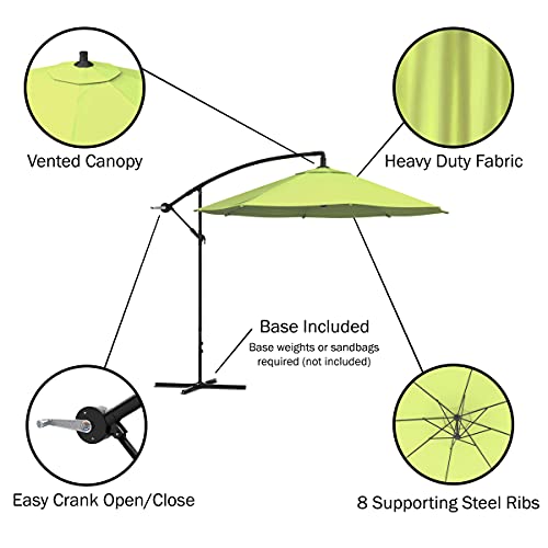 Pure Garden Offset Patio Umbrella β 10 Ft Cantilever Hanging Outdoor Shade - Easy Crank and Base for Table, Deck, Porch, or Poolside (Lime Green)