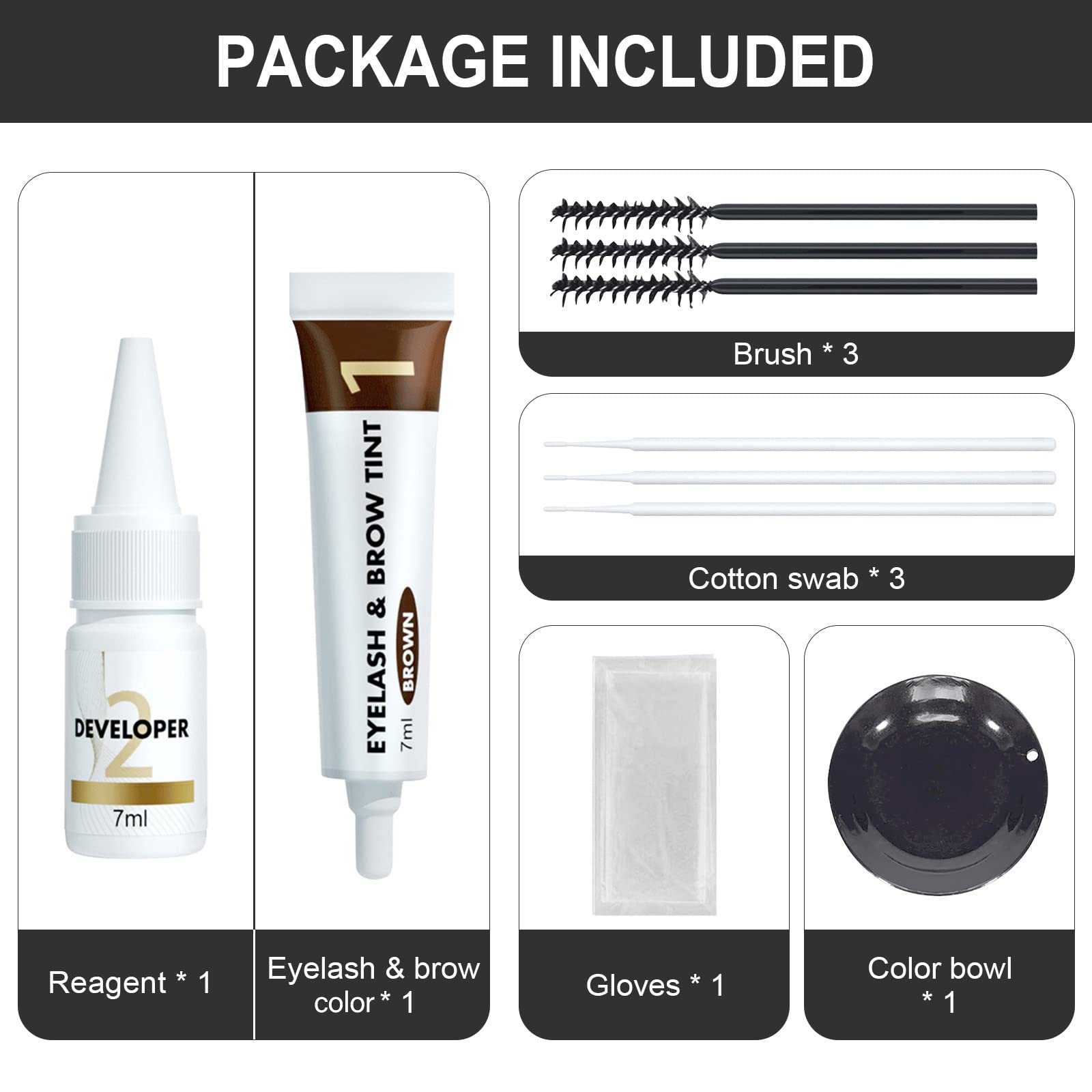 Eyebrow & Eyelash Color Kit, Eyebrow Ti-ηt & Eyelash Ti-ηt, Suitable for Salon & Home Use (Dark Brown)