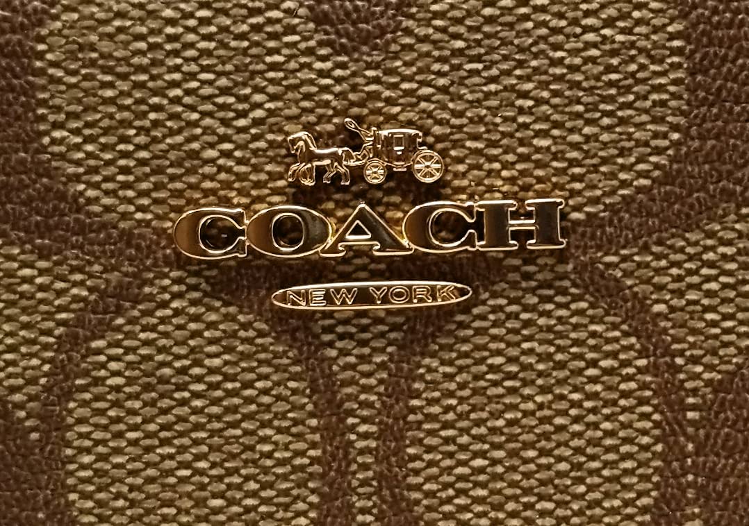 Coach Women's Long Zip Around Wallet (Signature Canvas, Khaki - Boysenberry)