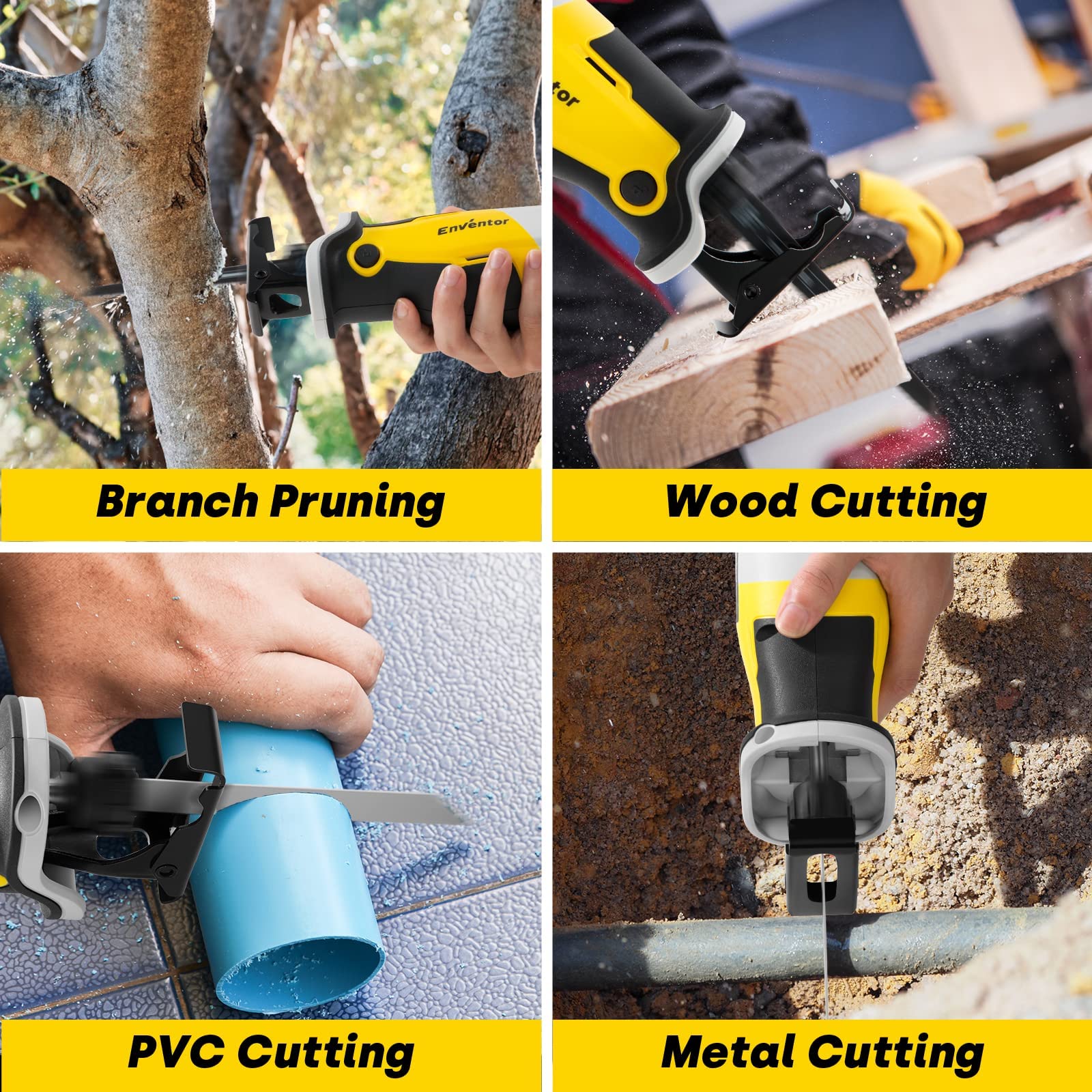 ENVENTOR 20V Cordless Reciprocating Saw with 2 Packs 2.0Ah Batteries, Brushless Motor, 0-3000 SPM Variable Speed, Fast Charger, Tool-Free Blade Change, 5 Saw Blades for Wood, Metal, Plastic Cutting