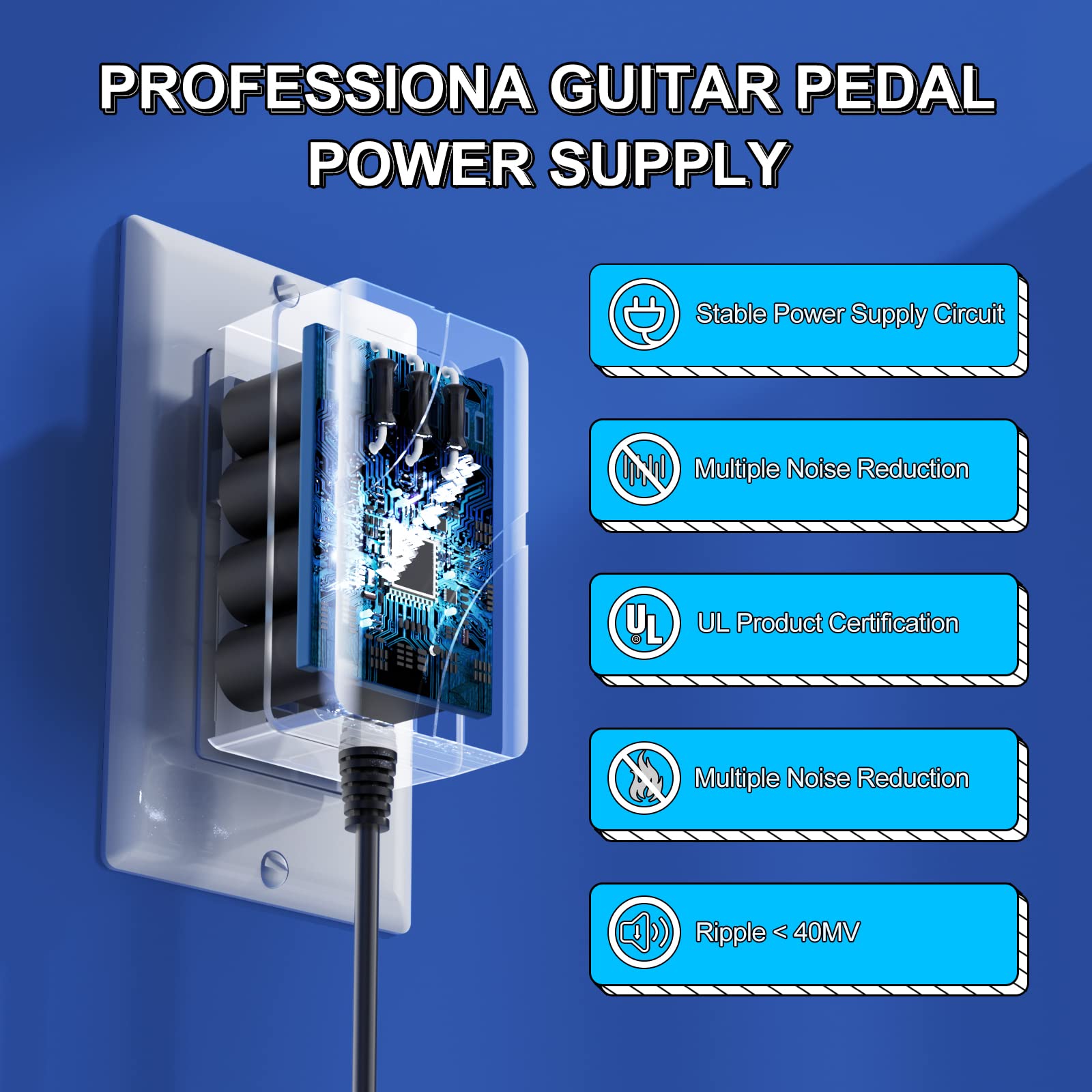 FGIEU Guitar Pedal Power Supply Replacement for Truetone 1 Spot Power Supply, 9V DC 2A 2000mA Power Cord Tip Negative for Guitar Effect Pedal Board
