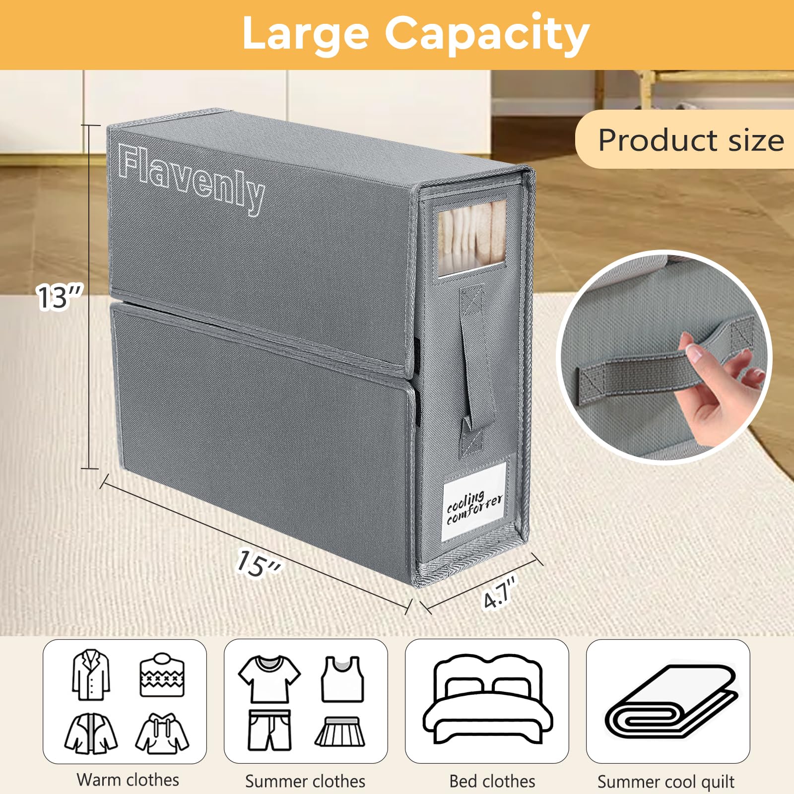 Generic Flavenly Bed Sheet Organizer, Collapsible Sheet Organizer with Viewable Window Large Capacity Organizer. Suitable for Blankets, Comforter Sets, Duvets and Towels and Clothes. (3(Beige)