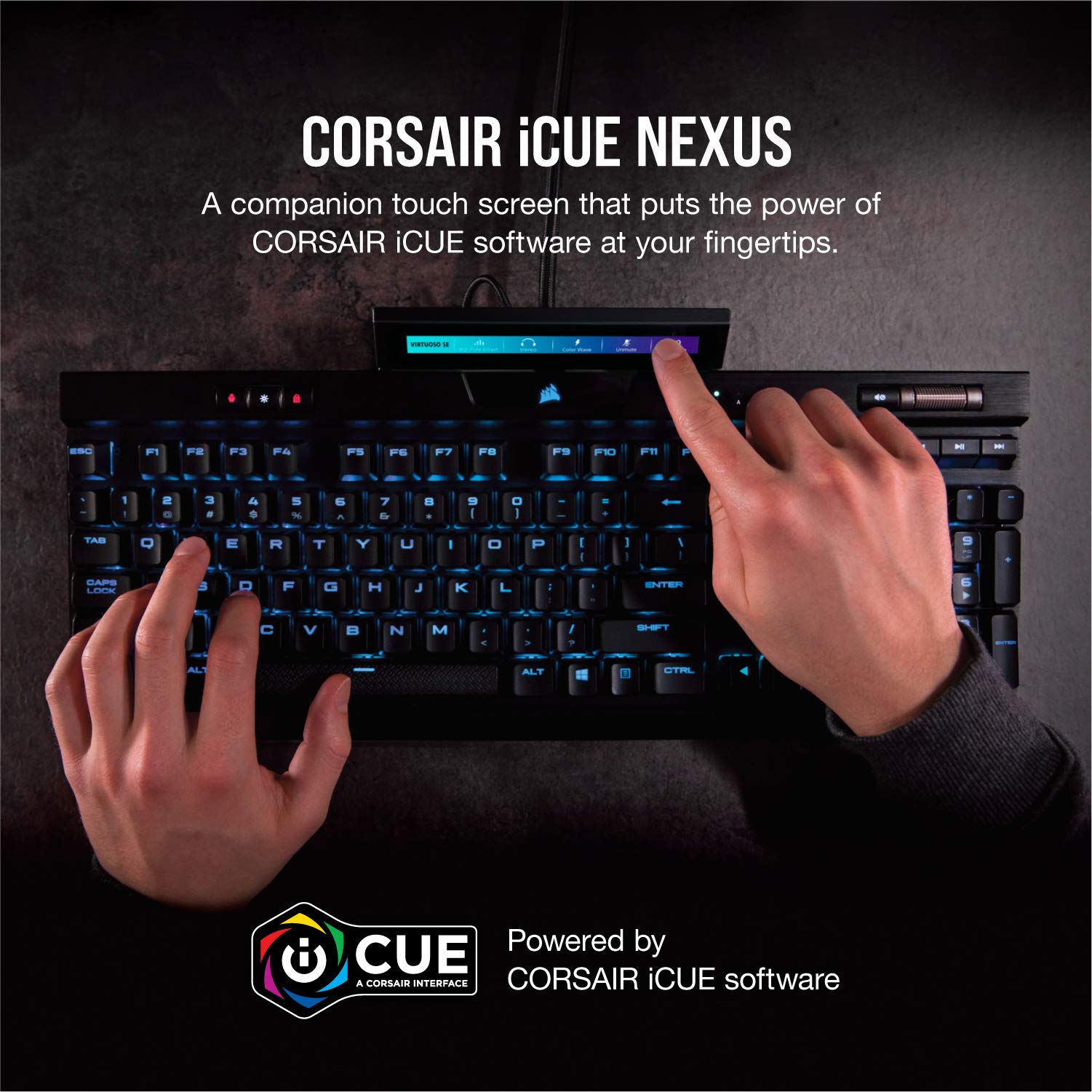Corsair iCUE Nexus Companion Touch Screen β 5β Diagonal Screen β 6 Programmable Virtual Macro Buttons + K100 RGB Optical-Mechanical Gaming Keyboard - Corsair OPX RGB Optical-Mechanical Keyswitches