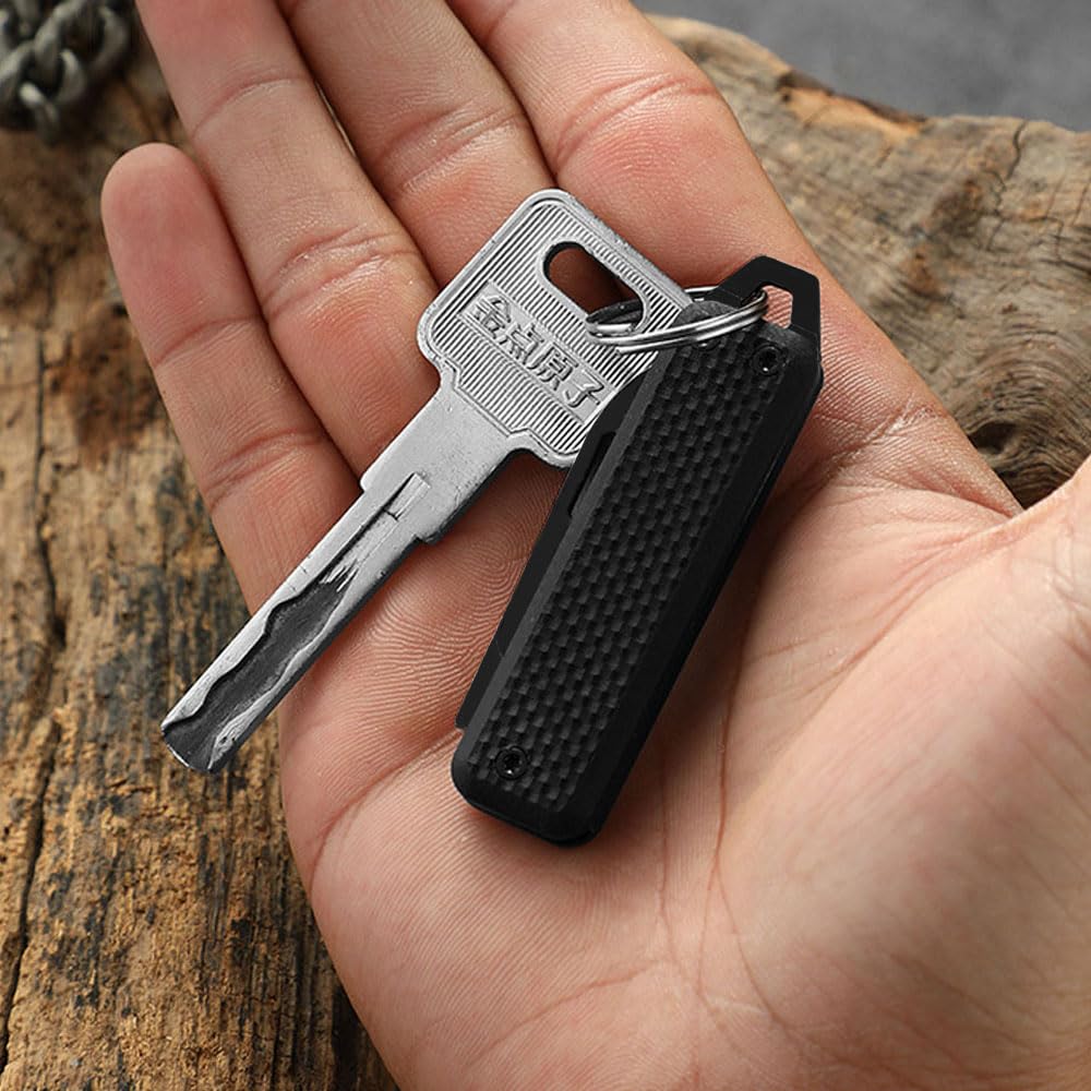 Caressolove G10 Small Pocket Knife For Men, Extremely Sharp D2 Steel Keychain EDC Blade, Multifunction Mini Package Opener Little Knife, Portable Lightweight Folding Tiny Pocketknife