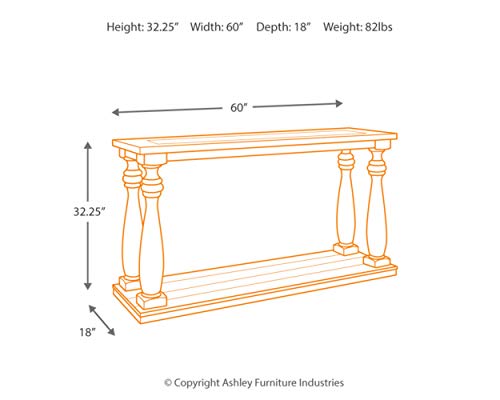 Signature Design by Ashley Mallacar Rustic Cottage Rectangular Sofa Table with Floor Shelf, Black