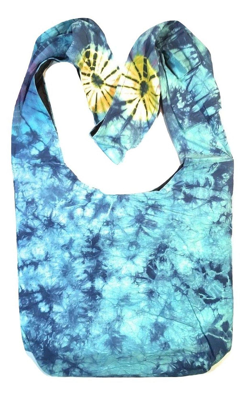 Original Collections Tie Dye Cross Body Shoulder Hippie Handbag Purse in Blue Large