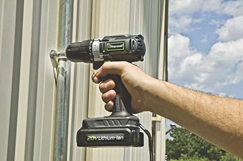 Genesis GLCD2038A 20V Lithium-ion Battery-Powered Cordless Variable Speed Drill Driver with 3/8" Chuck, Built-In LED Work Light, 20V Battery, Charger and Double-Ended Screwdriver Bit, Grey/Black/Green