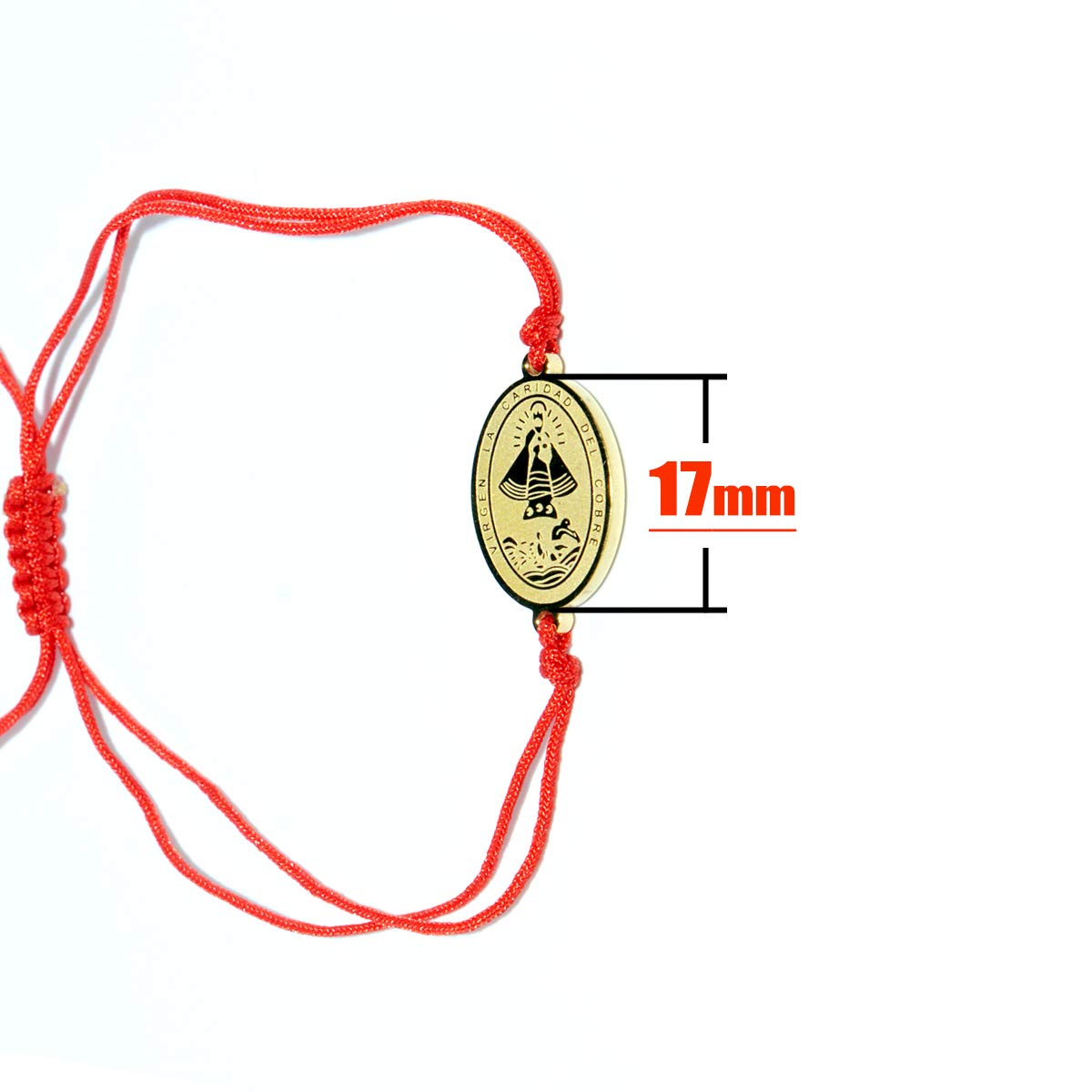 Catholic adjustable red cord bracelet with stainless steel "Virgen de la Caridad del Cobre" medal (SSBCMH-RED)