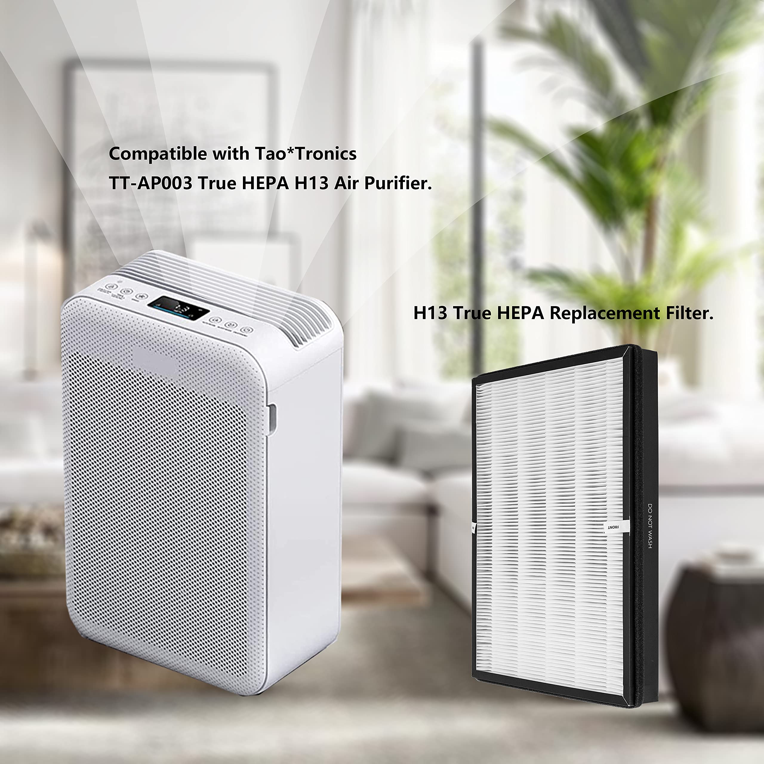 Rioche TT-AP003 Premium H13 True HEPA Replacement Filter, Compatible with TaoTronics TT-AP003 Air Purifier, 3-in-1 Premium H13 True HEPA Filter, 2-Pack
