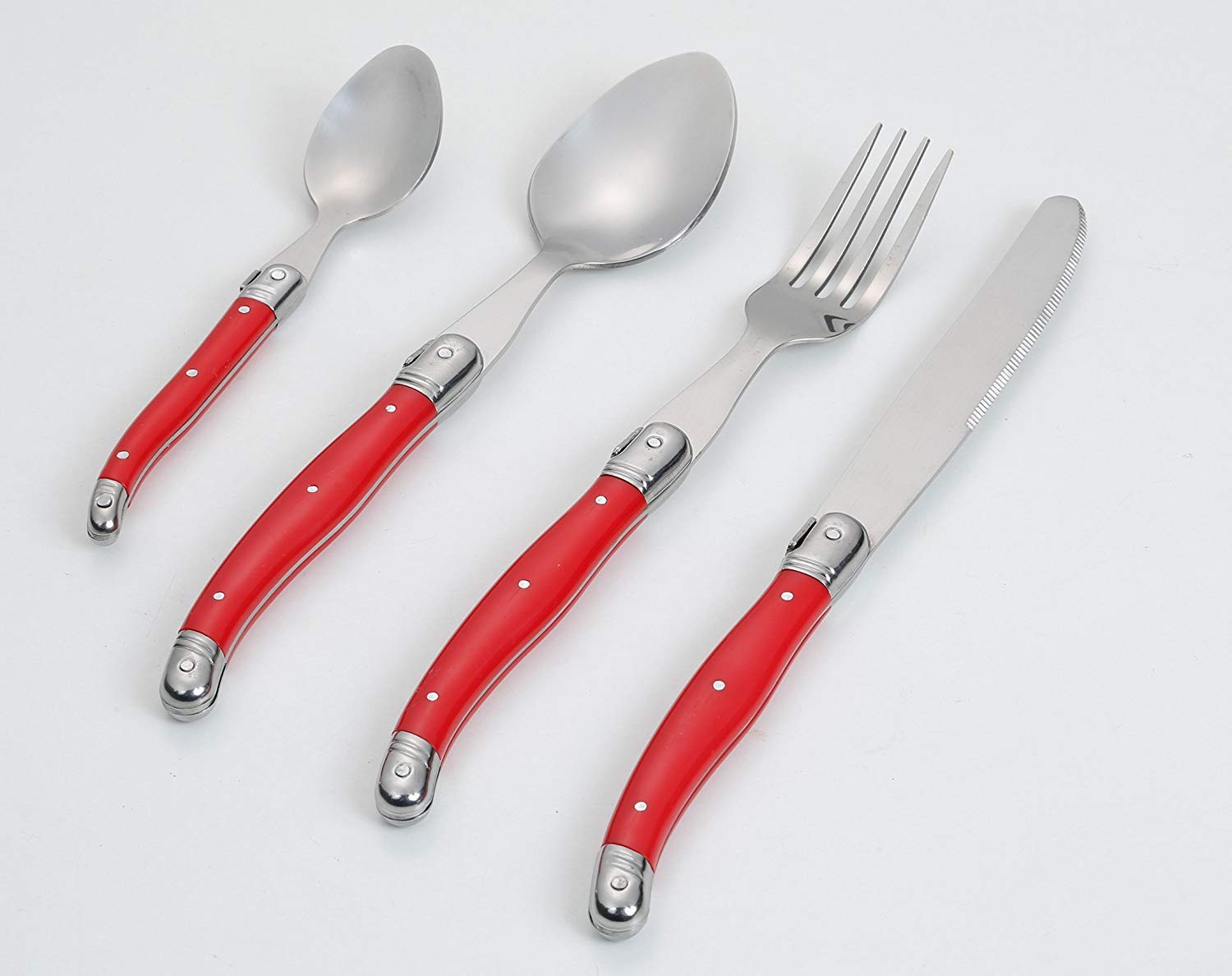 Laguiole By FlyingColors Stainless Steel Flatware Set. Multicolor Handles, Wooden Storage Box, 34 Pieces