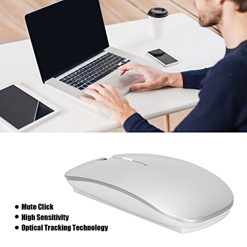 Wireless Mouse, Noiseless Optical Mouse BT 5.0 and 2.4GHz Wireless Connection 1000/1200/1600DPI Gaming Mice for Win/OS X/Android System(Silver Smooth)