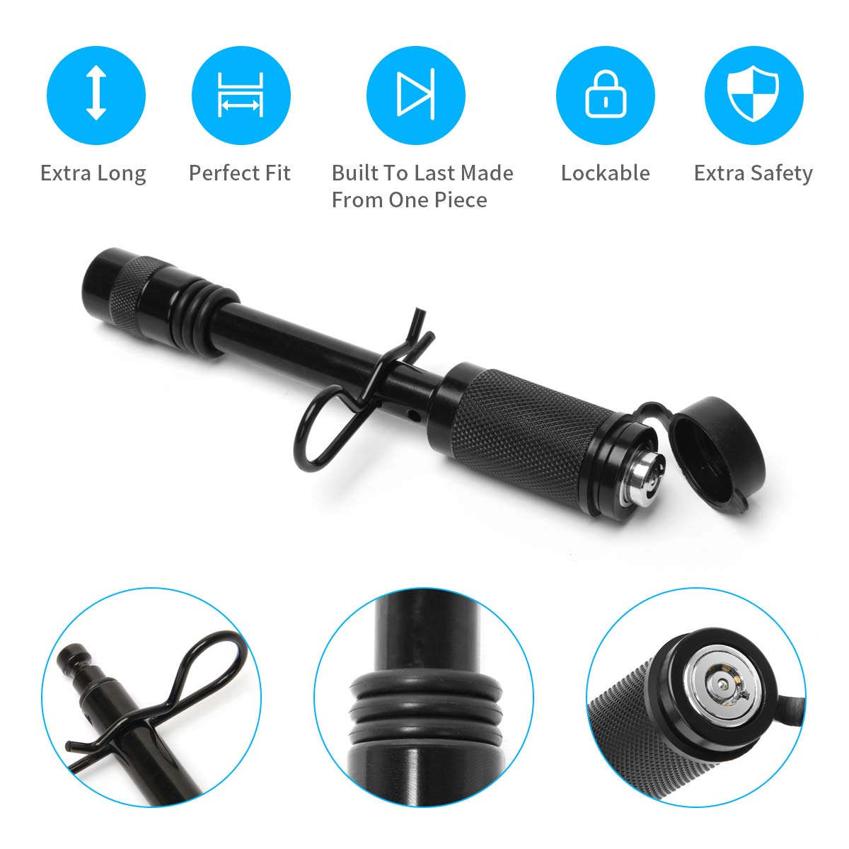 Coitak Trailer Hitch Lock Pin Set, 5/8" Black Tow Hitch Receiver Lock with Anti-Rattle, Extra-Long Locking Hitch Pin with Heavy Duty (5/8" Hitch Lock)