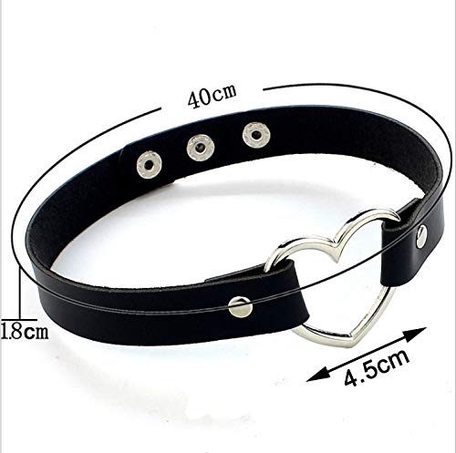 calary PU Leather Goth O ring and Love Heart Collar Chain for Women Girl (5 Set L Multied 5)