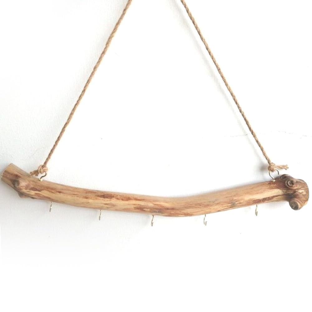 Jalzdieod 2Pcs Natural Driftwood Decorative Branches Farmhouse Home Wall Hanging Decor Hanging Jewelry Organizers with 5 Hooks Durable Easy Install