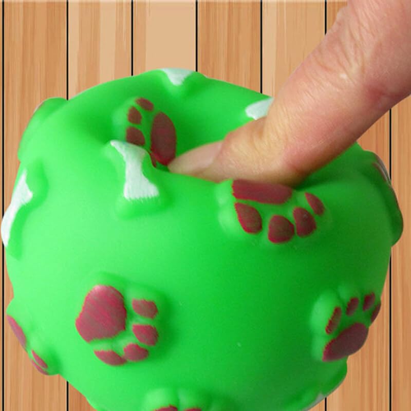 Interactive Squeaky Pet Chew Ball with Bone Print for Puppies, Dog Toy for Chewing and Dental Health