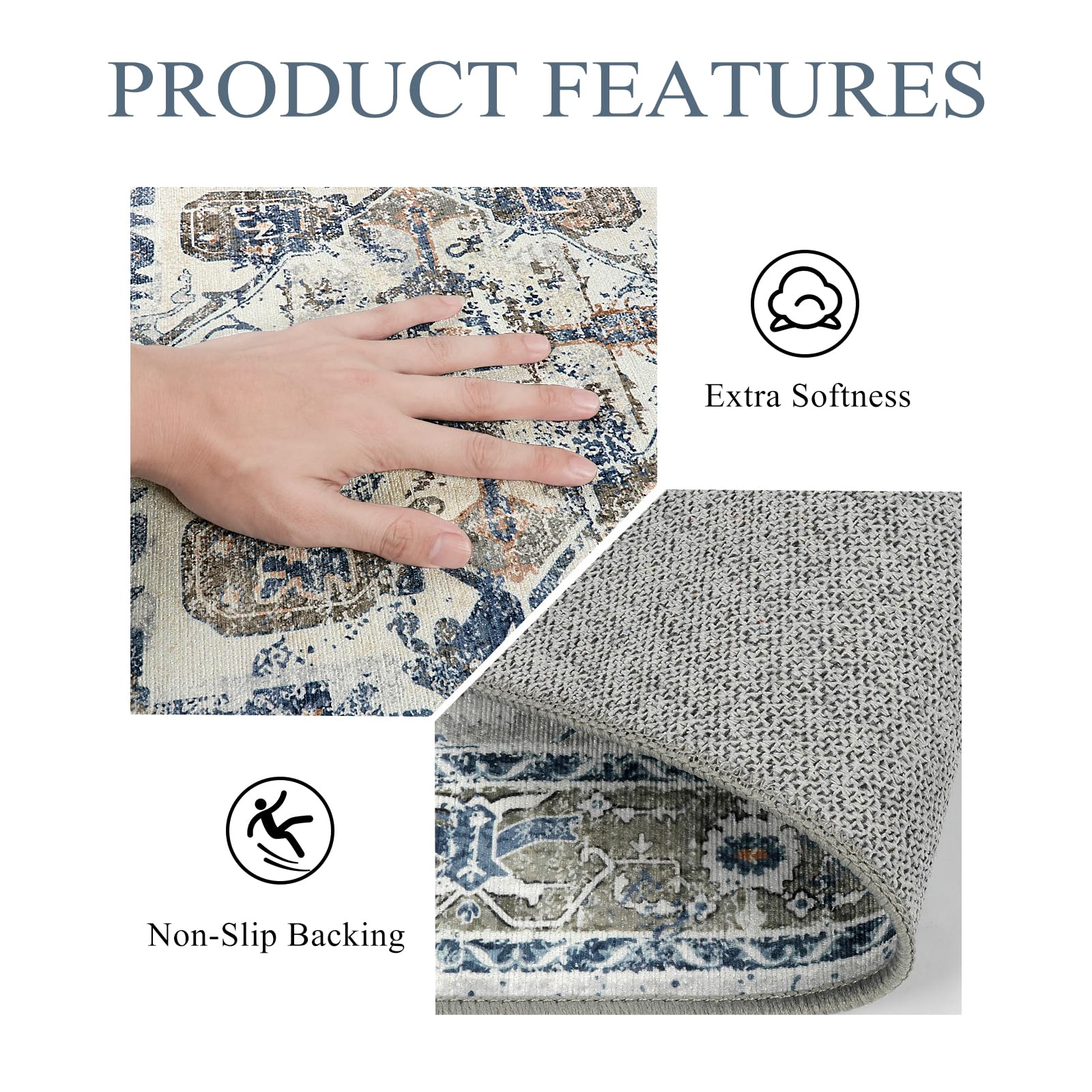Lahome Boho Door Mat Indoor Entrance, 2x3 Rugs for Entryway Washable Non Slip Small Rugs for Bedroom Throw Thin Kitchen Rugs Bathroom Mats, Blue Medallion Print Doormat Carpet for Office Entrance