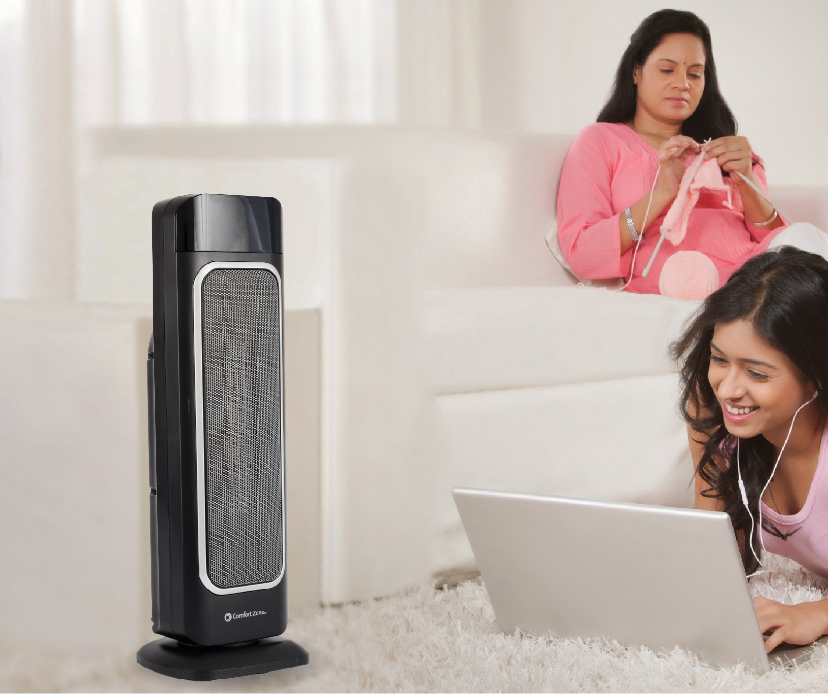 Oscillating Space Heater – Ceramic Forced Fan Heating with Stay Cool Housing - Tower with Remote Control, Digital Thermostat, Timer, Large Temperature Display and Efficient ECO Mode - by Bovado USA
