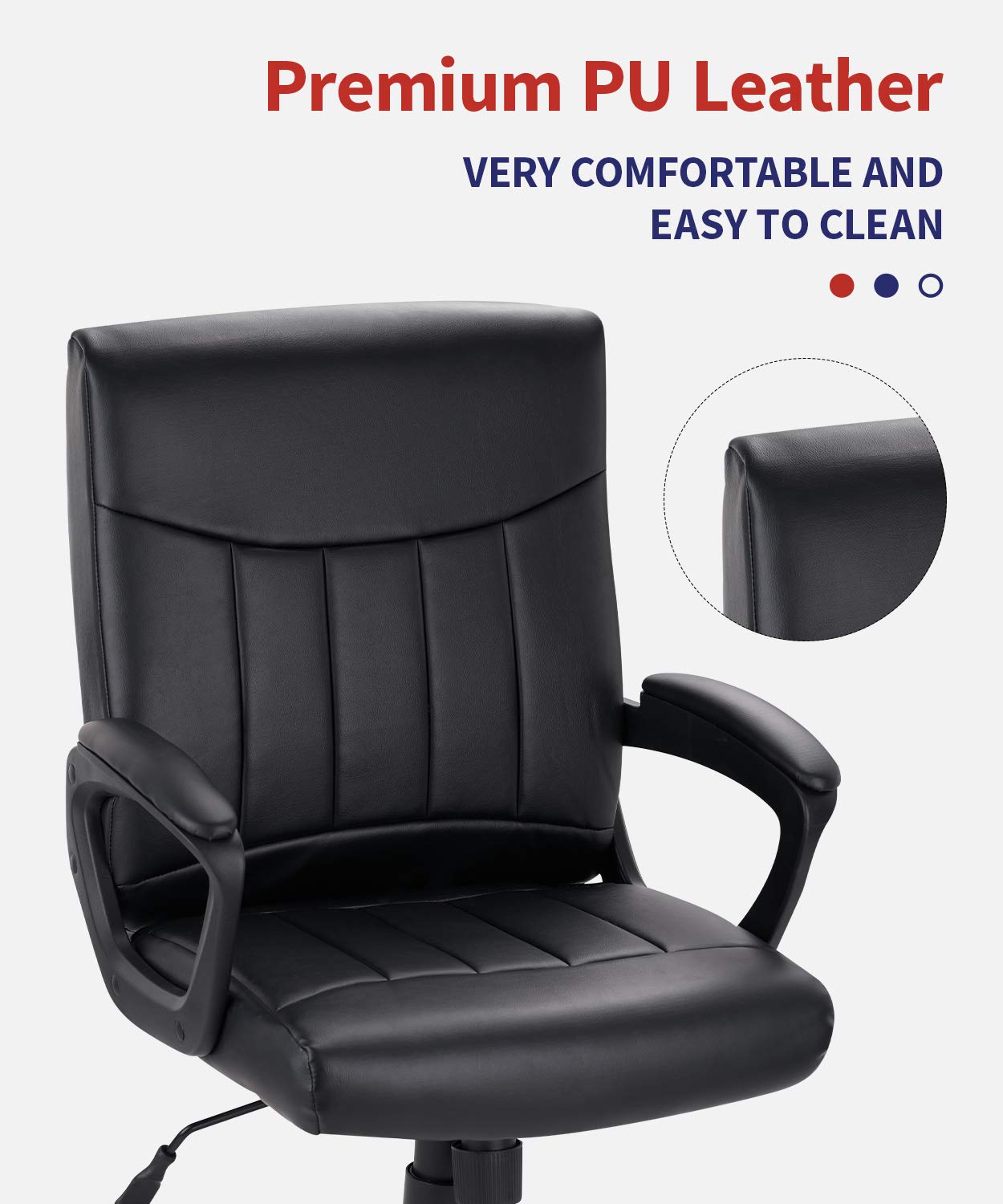 CLATINA Mid Back Leather Office Executive Chair with Lumbar Support and Padded Armrestes Swivel Adjustable Ergonomic Design for Home Computer Desk
